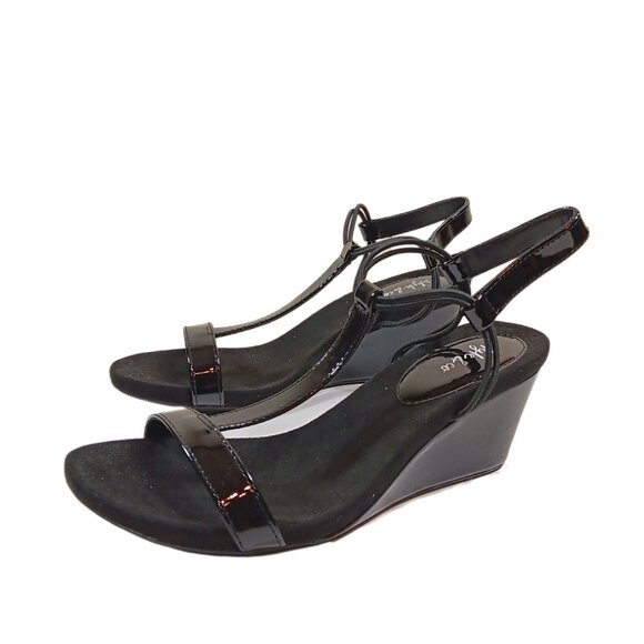 Style & Co. | Shoes | Style Co Mulan Wedge Sandals Womens Black Patent ...